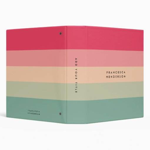 Colorblock Horizontal Stripe Pink & Green Monogram 3 Ring Binder | Zazzle