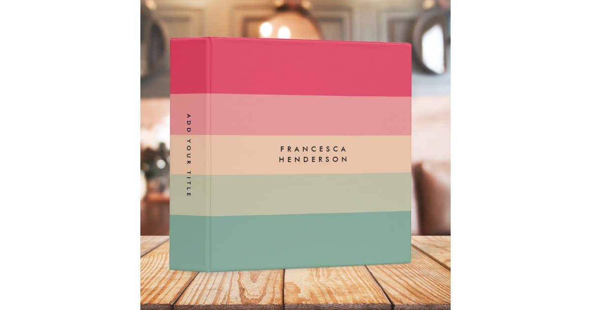 Colorblock Horizontal Stripe Pink & Green Monogram 3 Ring Binder | Zazzle