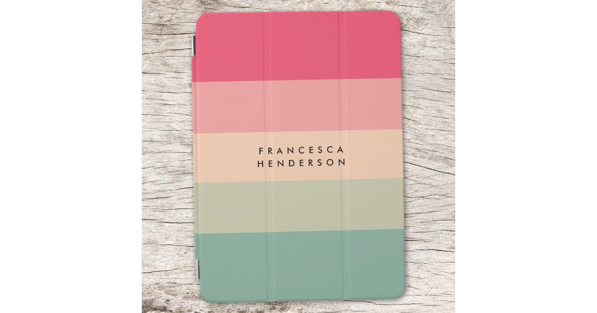 Colorblock Horizontal Stripe Pink & Green Monogram iPad Air Cover | Zazzle
