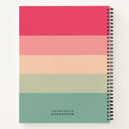 Colorblock Horizontal Stripe Pink & Green Monogram Notebook | Zazzle