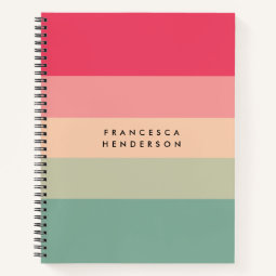 Colorblock Horizontal Stripe Pink & Green Monogram Notebook | Zazzle