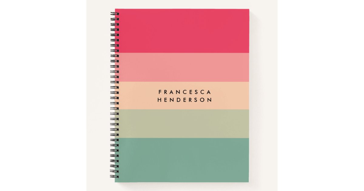 Colorblock Horizontal Stripe Pink & Green Monogram Notebook | Zazzle