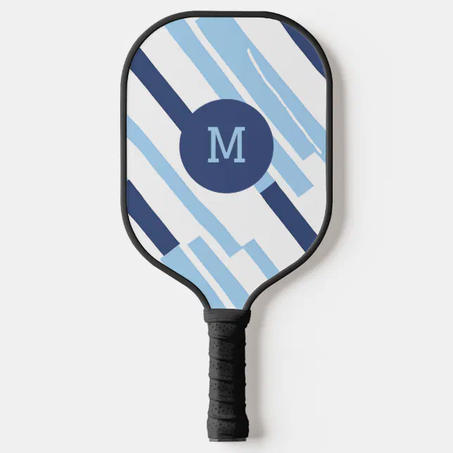Colorblock Light Dark Blue Monogram Pickleball Paddle | Zazzle