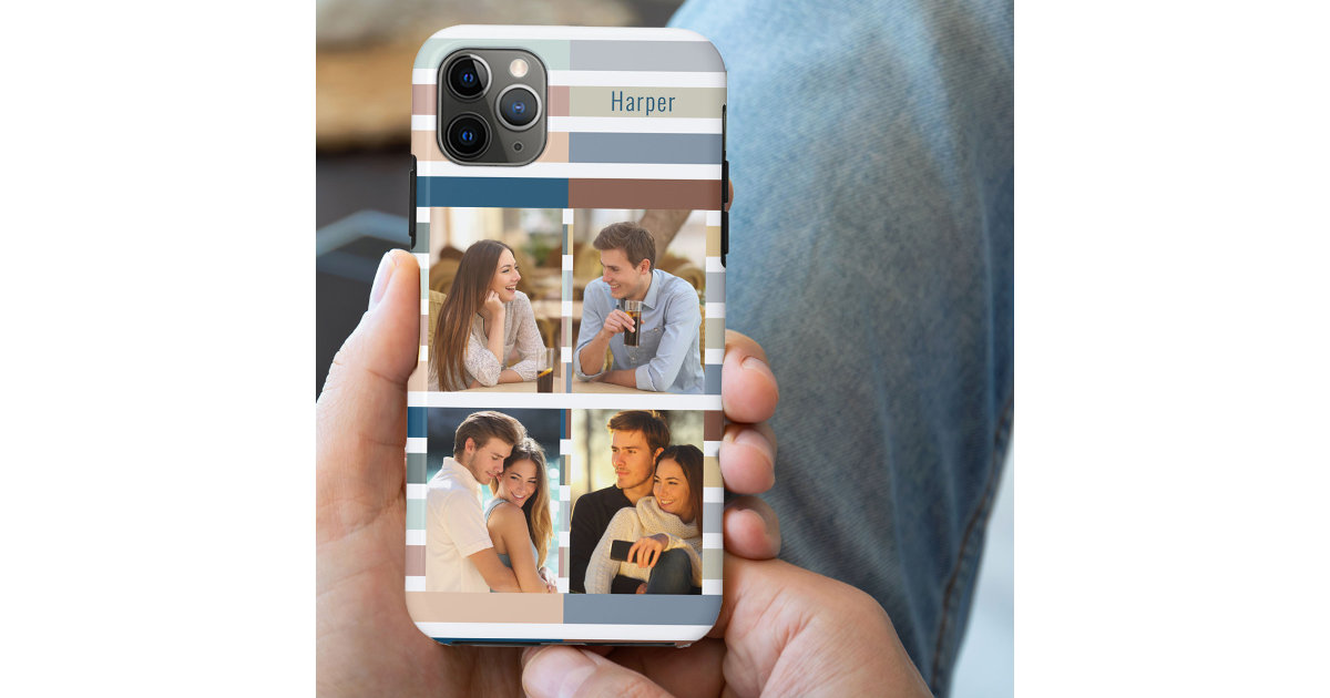 Colorblock Stripe 4 Photo and Name Case-Mate iPhone Case | Zazzle