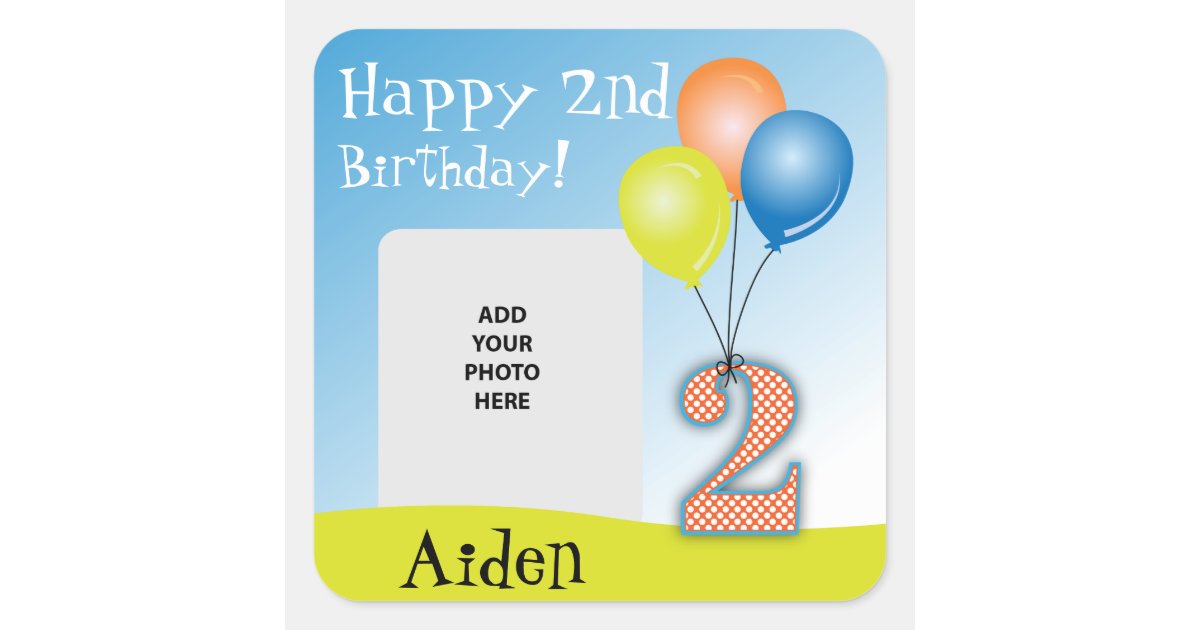 Colored Balloons Child's 2nd Birthday Photo Square Sticker | Zazzle