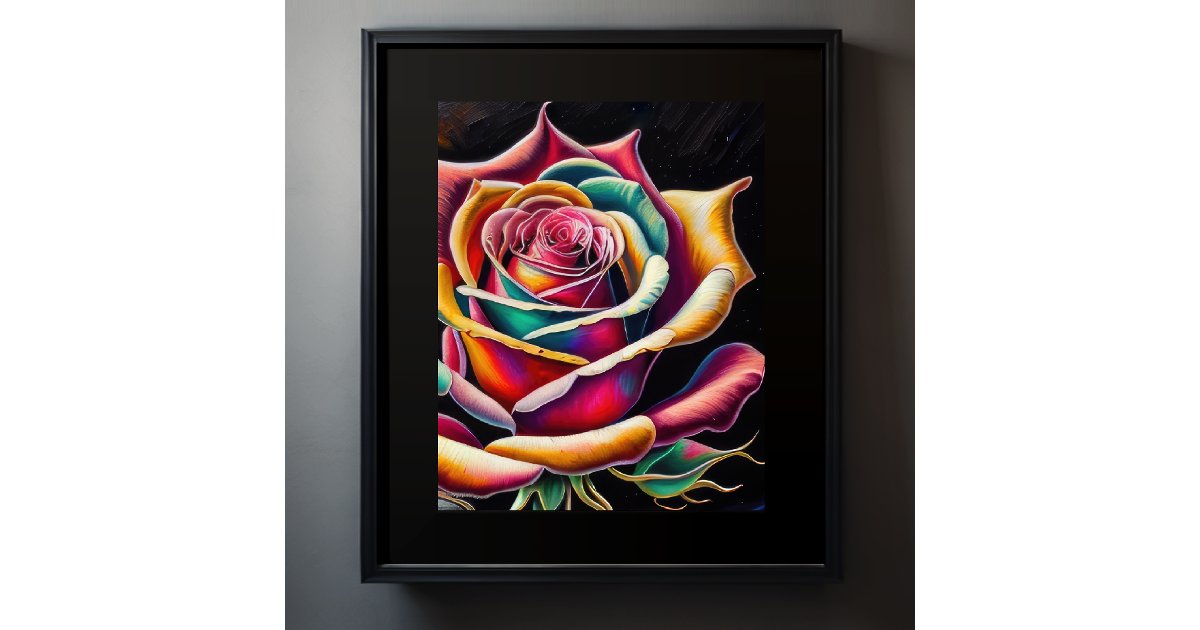 Colored Chalk Drawing of a Rose Poster | Zazzle