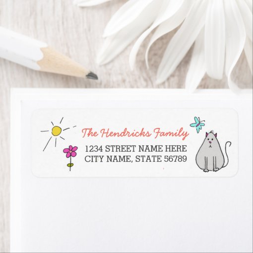 Colored Doodles Address Labels / Kitty | Zazzle