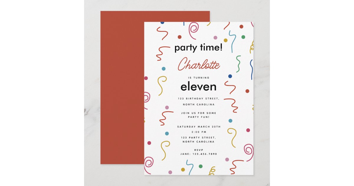 Colored Party Confetti Birthday Party Time Invitation | Zazzle