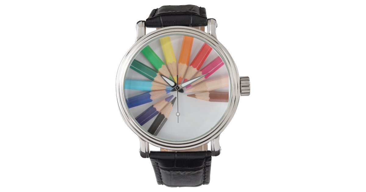 Colored Pencil Color Wheel Watch with black band | Zazzle