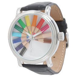 Colored Pencil Color Wheel Watch with black band | Zazzle