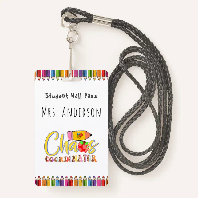 Colored Pencil Teacher Hall Pass for Classroom Badge | Zazzle