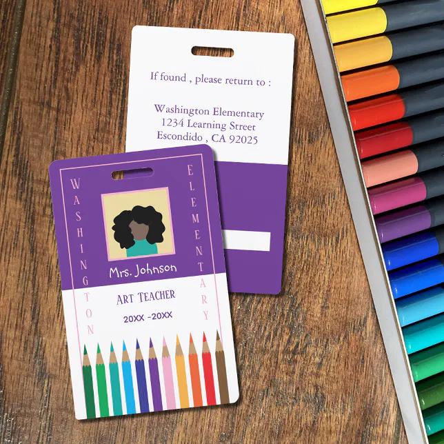 Colored Pencils Art Teacher Photo ID Badge | Zazzle