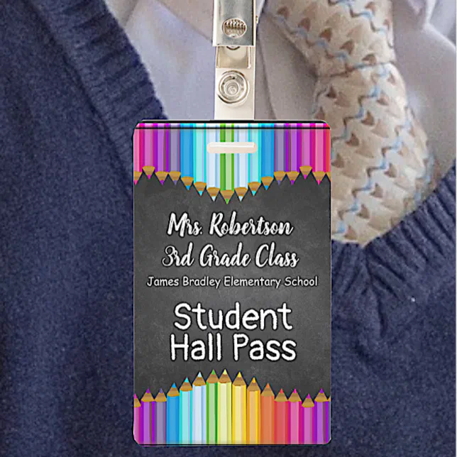 Colored Pencils Bathroom / Hall Pass Badge | Zazzle