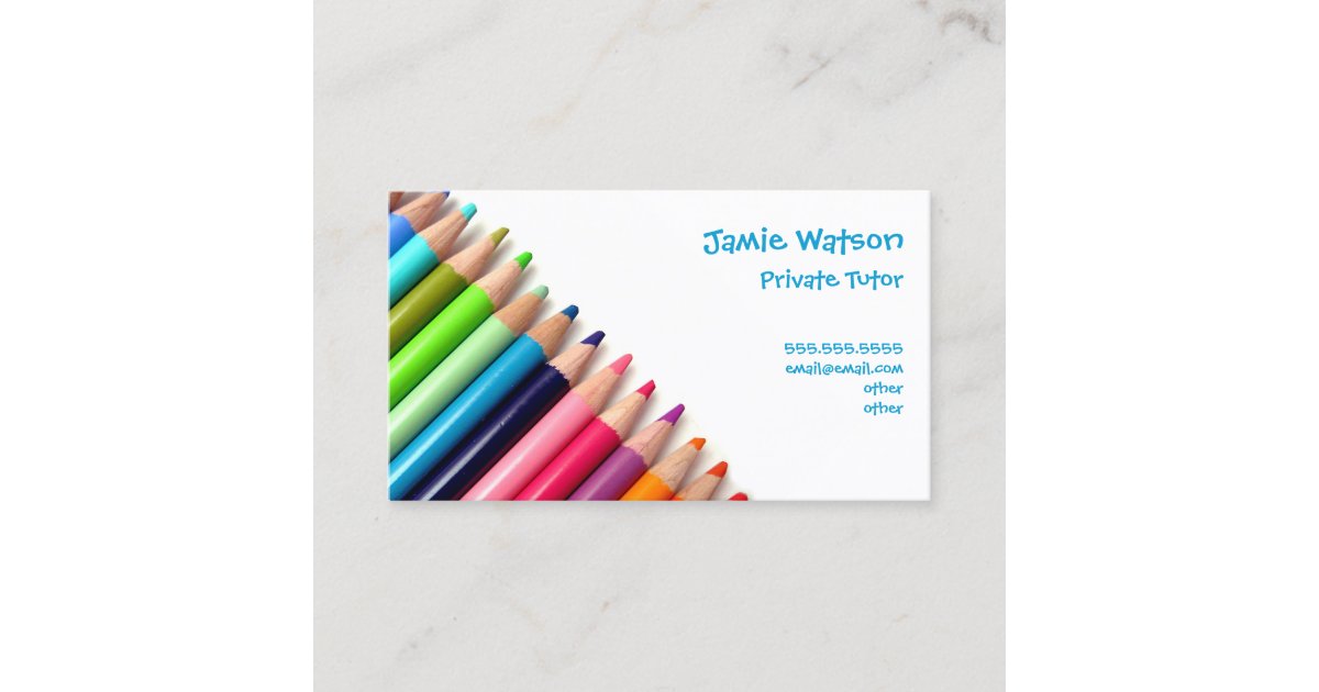 Colored Pencils Tutor Teacher Business Card | Zazzle