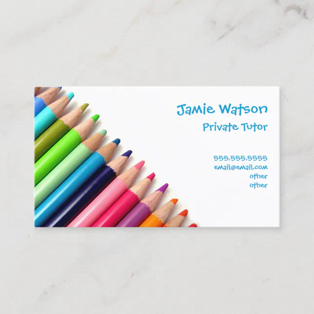 Colored Pencils Tutor Teacher Business Card | Zazzle