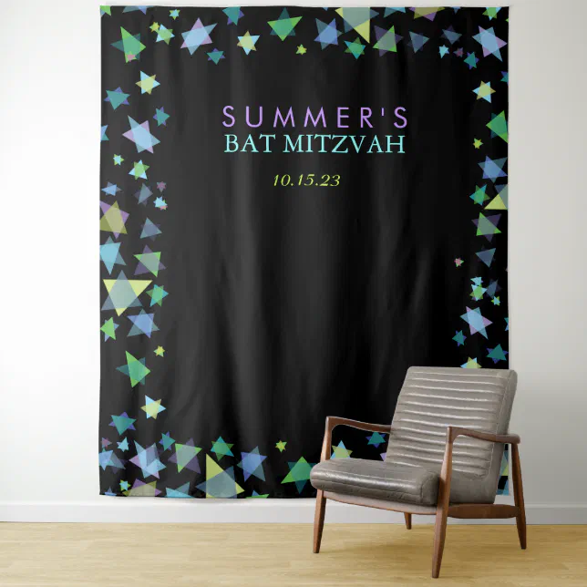 COLORED STARS Bar Bat Mitzvah Photo Op Backdrop | Zazzle