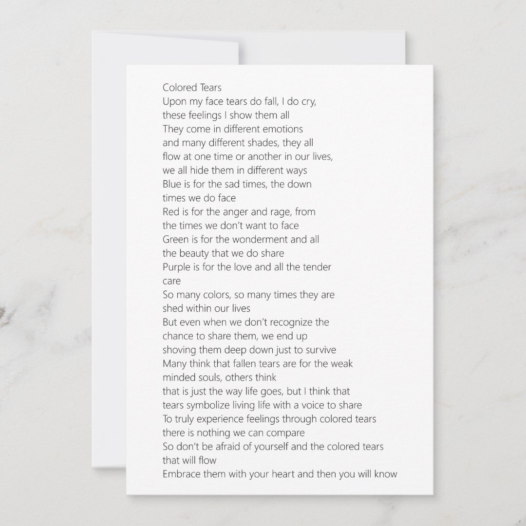 Colored Tears Poem Card | Zazzle