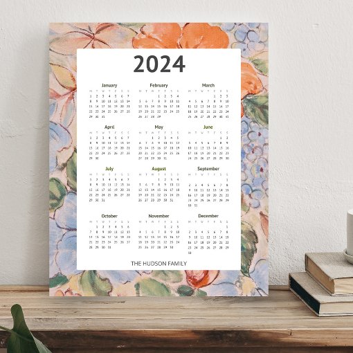 Colorful 2024 Floral Illustration Calendar Poster | Zazzle