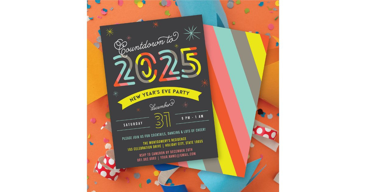 Colorful 2025 New Year's Eve Modern Holiday Party Invitation | Zazzle