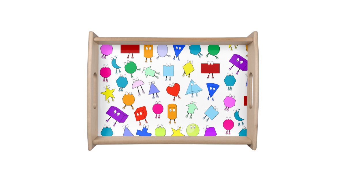 Colorful 2D & 3D Geometric Shapes Pattern for Kids Serving Tray | Zazzle