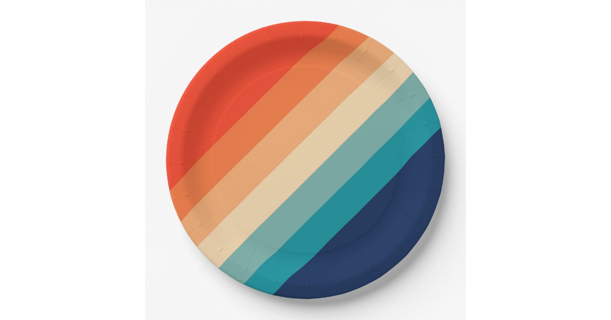 Colorful 70s 80s Retro Striped Stripes Paper Plates | Zazzle