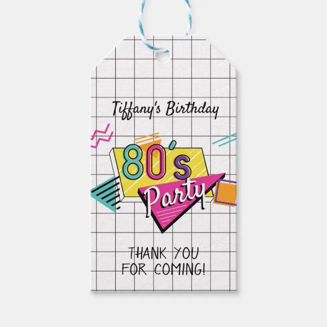 Colorful 80's Party Gift Tags | Zazzle