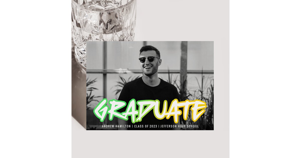Colorful 90s Retro Typography Photo Graduation Announcement | Zazzle