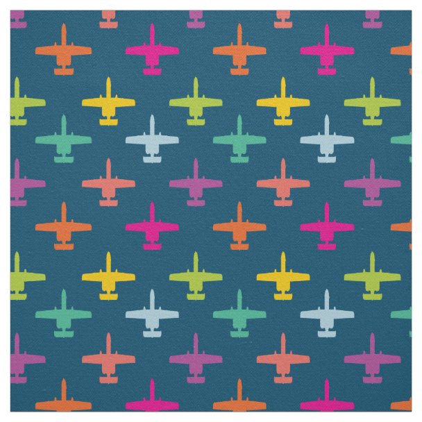 Colorful A-10 Warthog Attack Jet Pattern Primaries Fabric | Zazzle