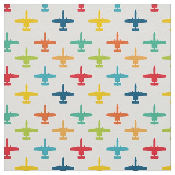 Colorful A-10 Warthog Attack Jet Pattern Primaries Fabric | Zazzle