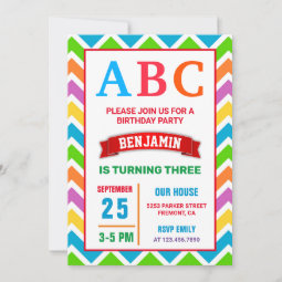 Colorful ABC Kids Alphabet Birthday Party Invitation | Zazzle