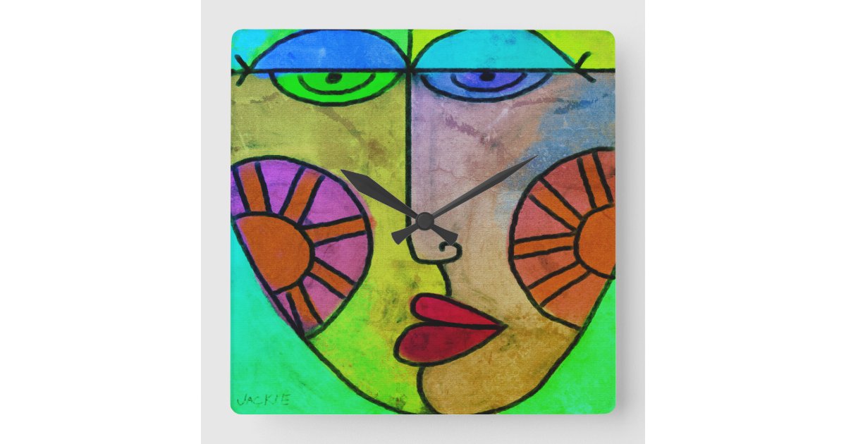 Colorful Abstract Art Face Square Wall Clock | Zazzle