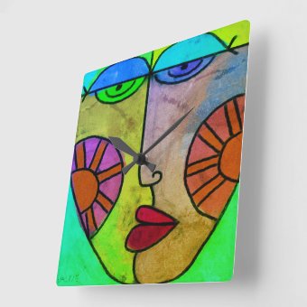 Colorful Abstract Art Face Square Wall Clock | Zazzle