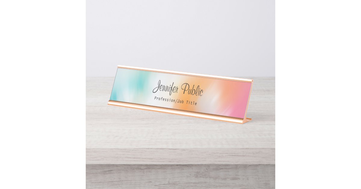 Colorful Abstract Art Modern Handwritten Script Desk Name Plate | Zazzle