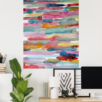 Colorful Abstract Art Watercolor Brush Strokes Poster | Zazzle