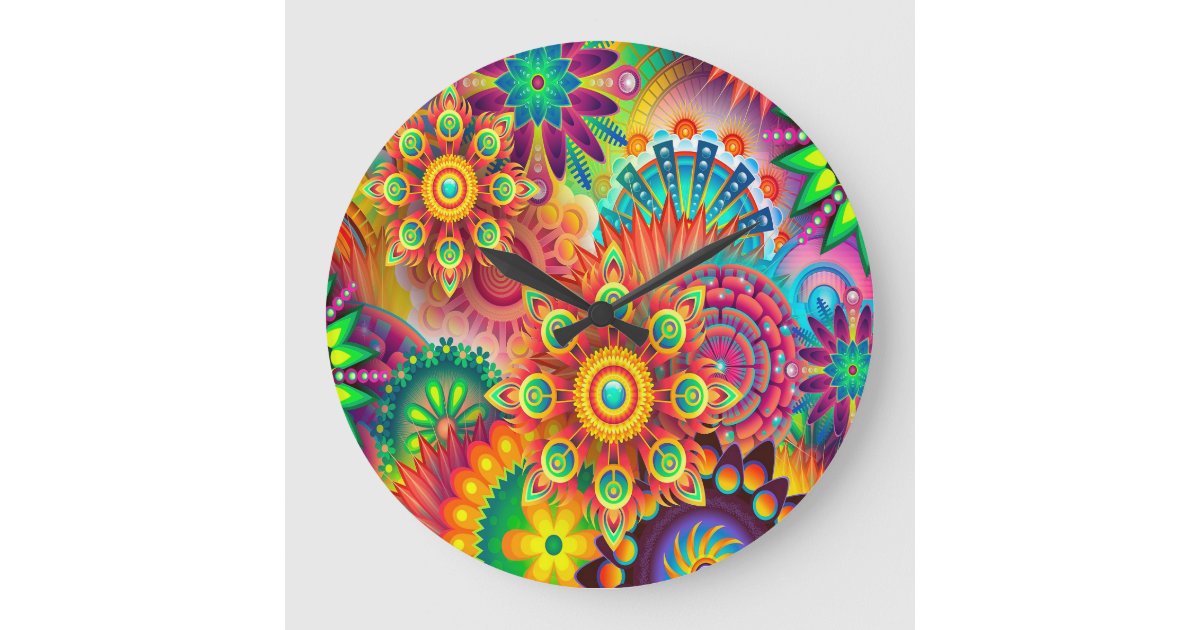 Colorful Abstract Background Large Clock | Zazzle