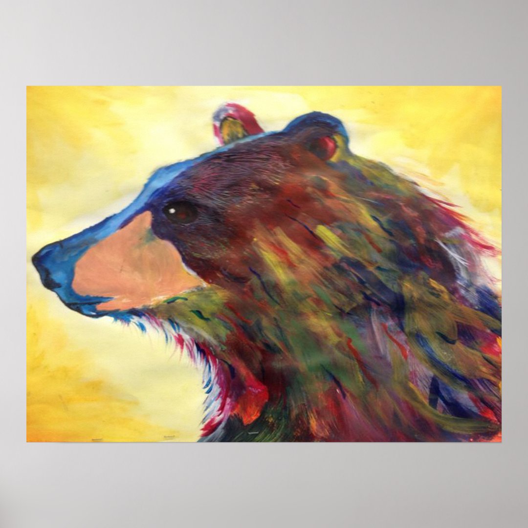 Colorful Abstract Bear Art Poster | Zazzle