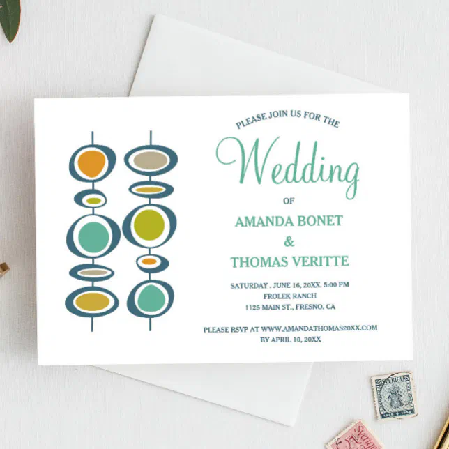 Colorful Abstract Circles Mid Century Wedding Invitation | Zazzle