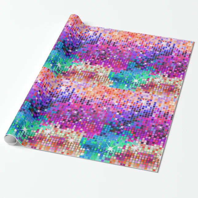Colorful abstract disco glitter pattern wrapping paper | Zazzle