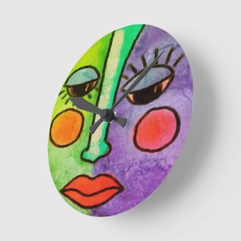 Colorful Abstract Face Painting Round Clock | Zazzle