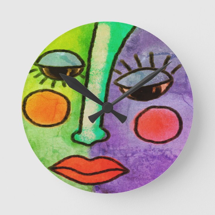 Colorful Abstract Face Painting Round Clock | Zazzle