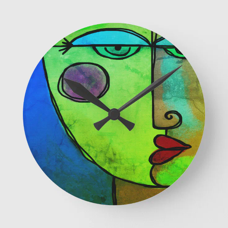 Colorful Abstract Face Round Clock | Zazzle