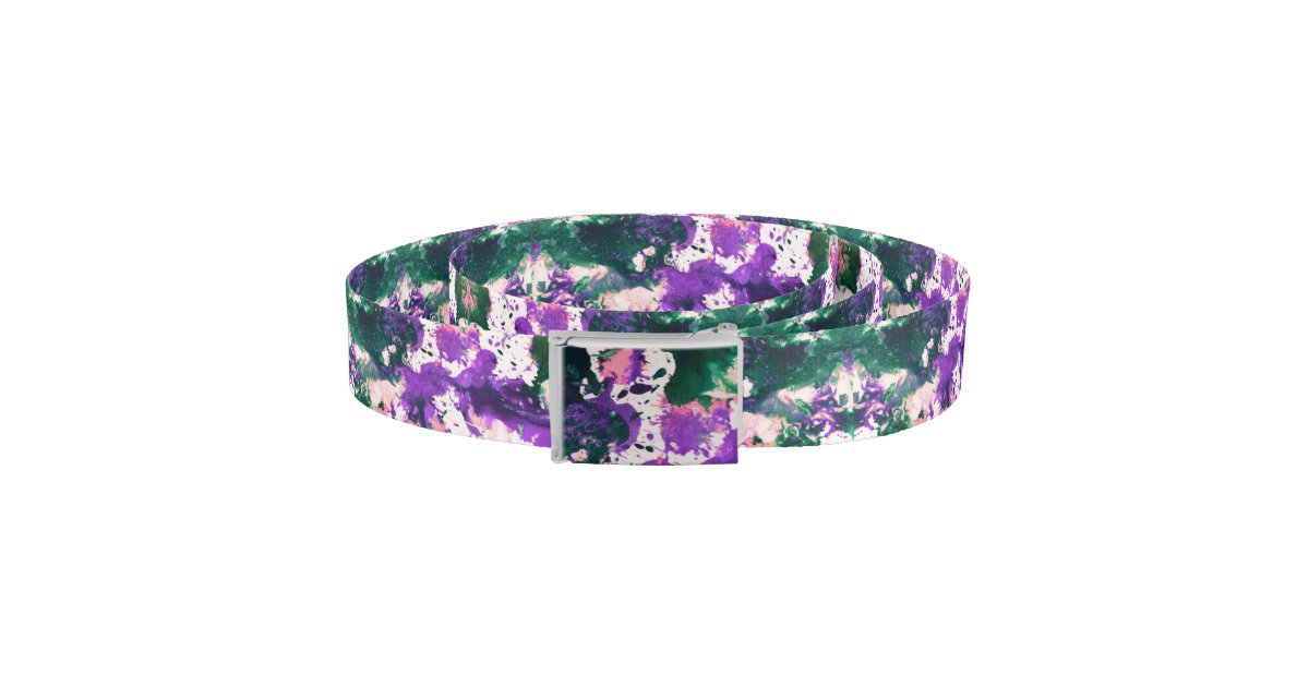 Colorful Abstract Green and Purple Splatter Paint Belt | Zazzle