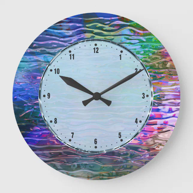 Colorful Abstract Melting Glass Large Clock | Zazzle