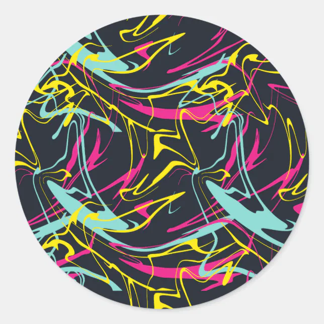 Colorful Abstract Memphis Lines Pattern Classic Round Sticker | Zazzle
