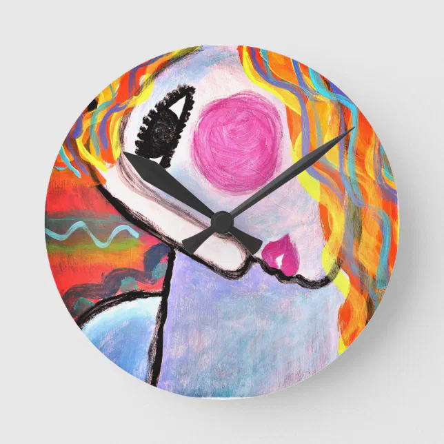 Colorful Abstract Painting Round Clock | Zazzle