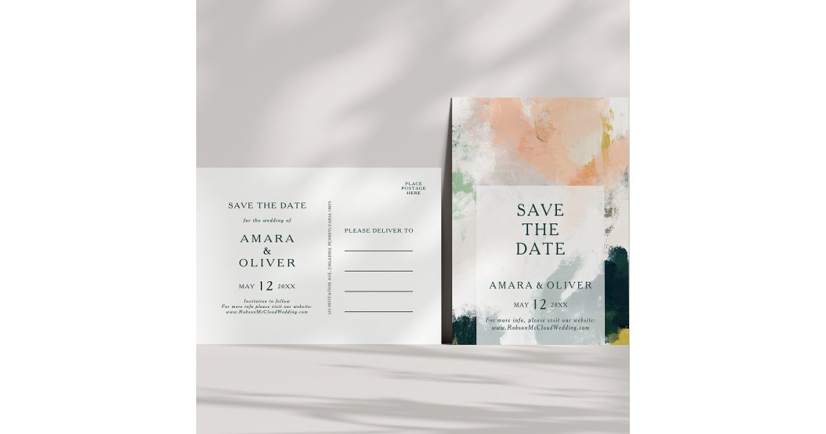 Colorful Abstract Save The Date Postcard | Zazzle