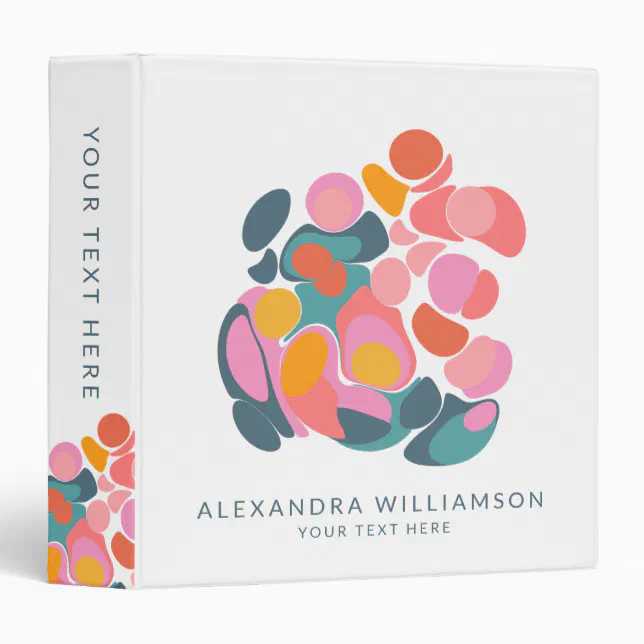 Colorful Abstract Shapes in Teal Pink and Yellow 3 Ring Binder | Zazzle