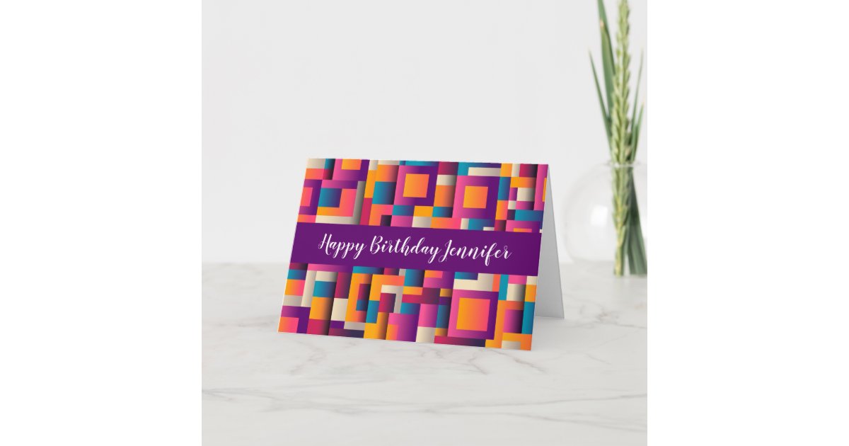 Colorful Abstract Squares and Shapes Birthday Card | Zazzle