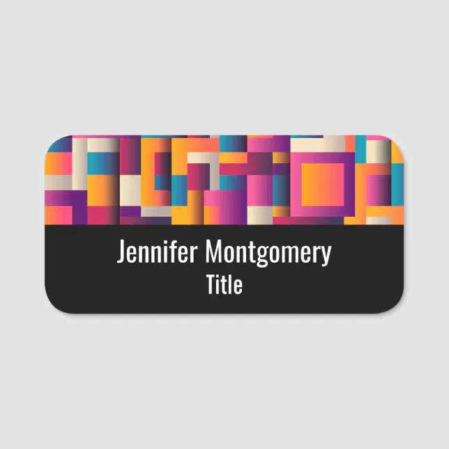 Colorful Abstract Squares and Shapes Name Tag | Zazzle