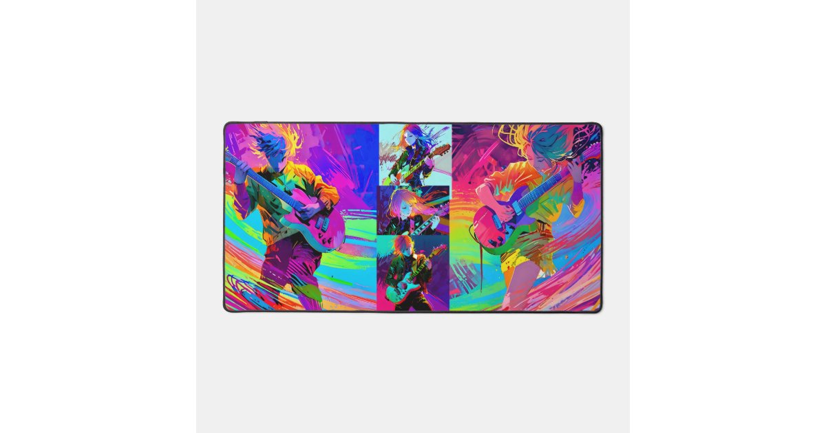 Colorful Abstract Stylized Pop Art Anime Rockstar Desk Mat | Zazzle